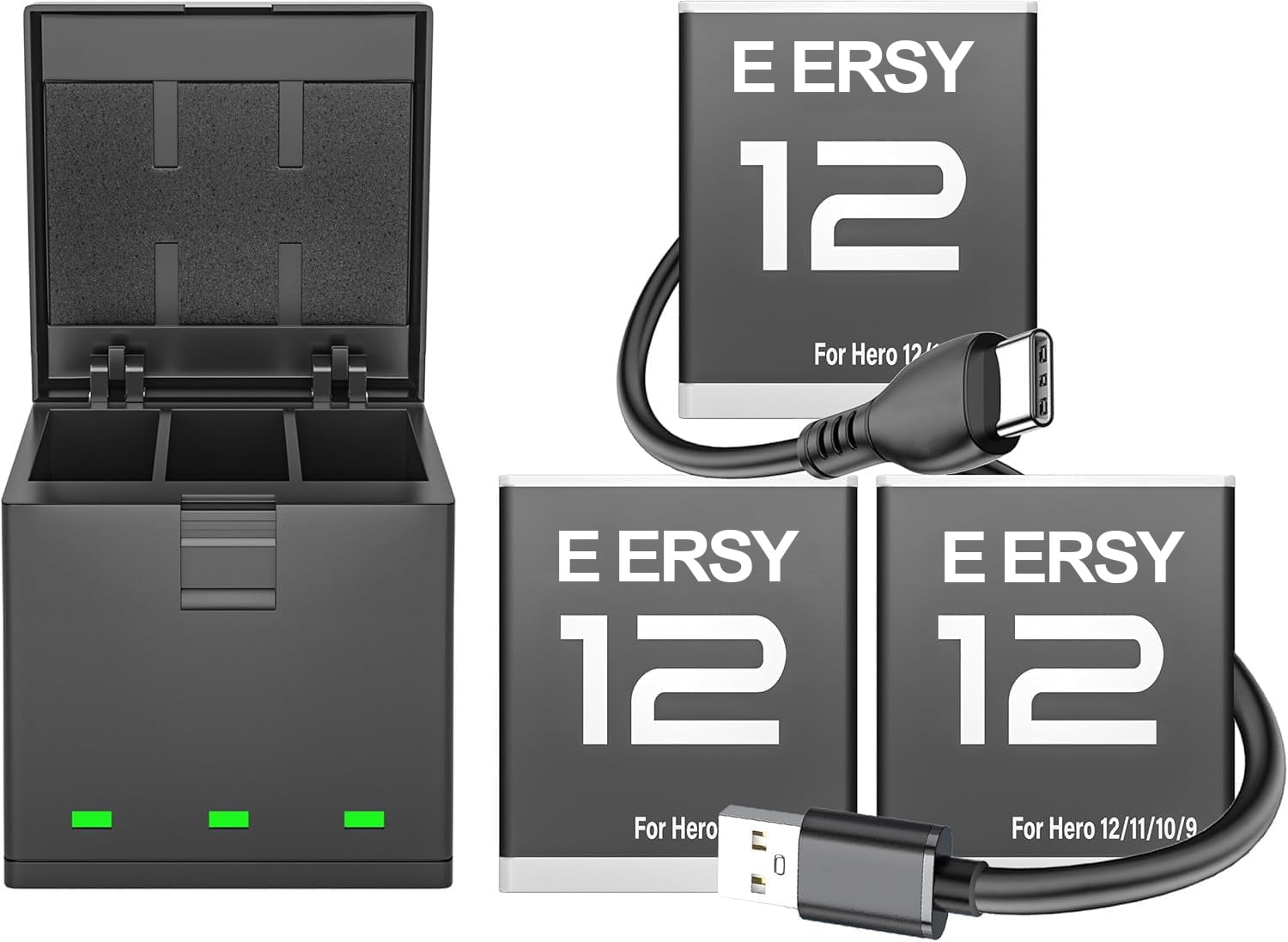3 Pack Hero 12 Battery for Gopro Hero 12 Hero 11 Hero 10 Hero 9 Black ...