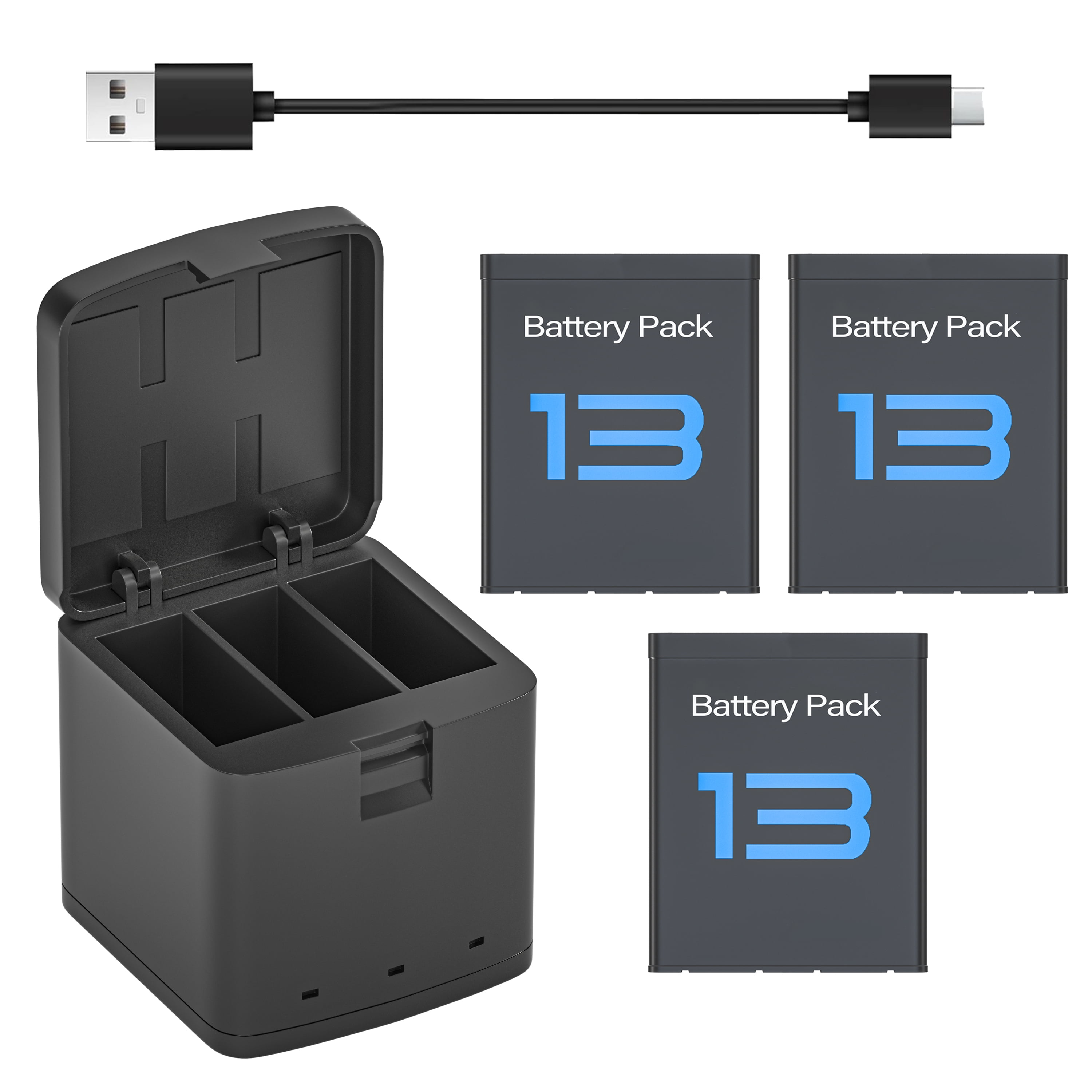 3 Pack Replacement Hero 13 Batteries and Charger Fit for GoPro Hero 13 ...