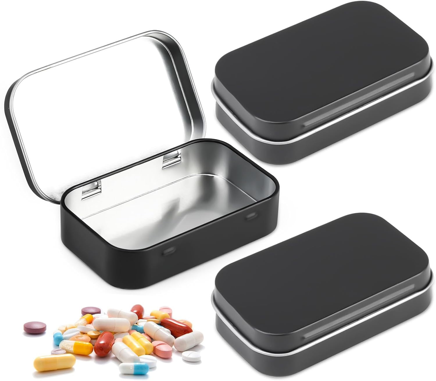 3 Pack Hinged Tin Box Containers -Bexikou Metal Tins Storage Boxes with ...