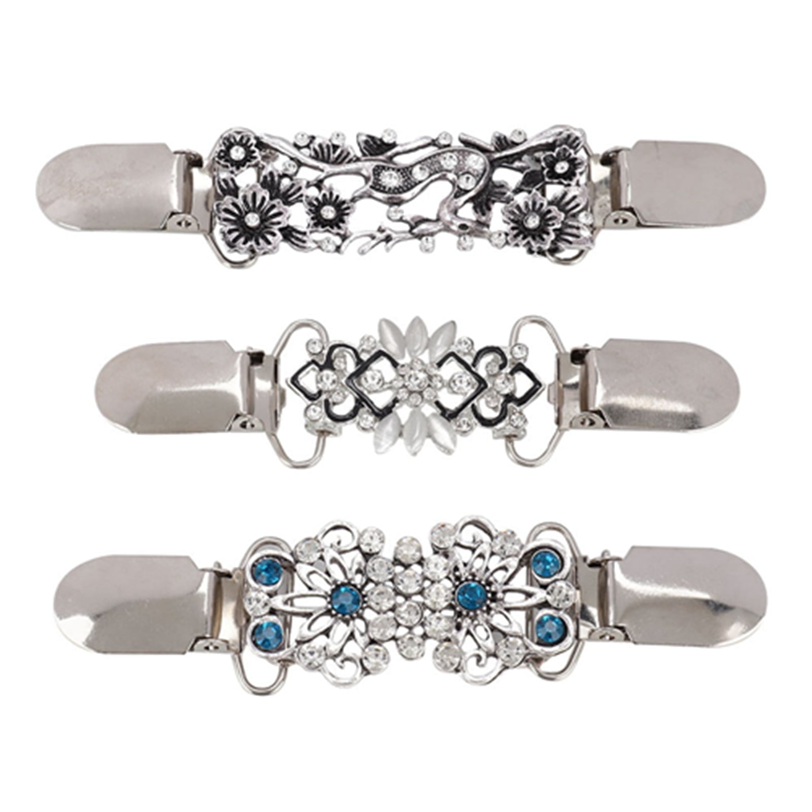 3 Pack Hollow Shiny Floral Cardigan Clips Collar Clips for Women ...
