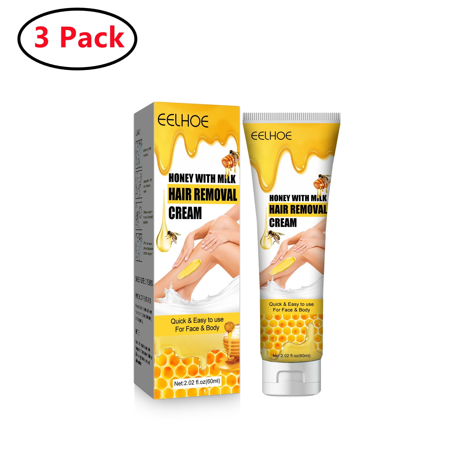3 Pack Honey Milk Hair Removal Cream,Hair Epilator Cream for Women,Face ...