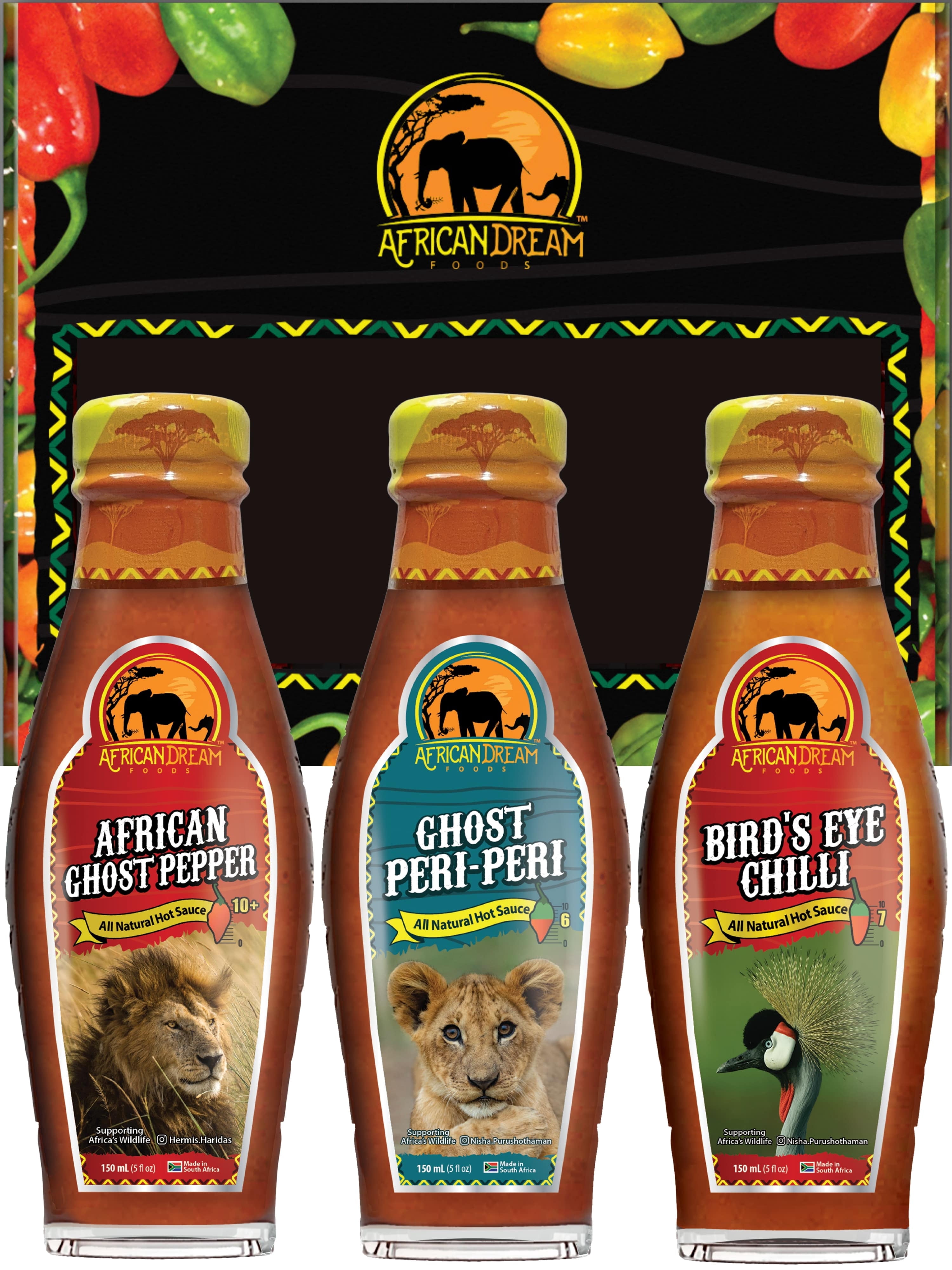 African Dream Foods Hot Sauce Gift Box, 3-Pack, African Ghost Pepper ...