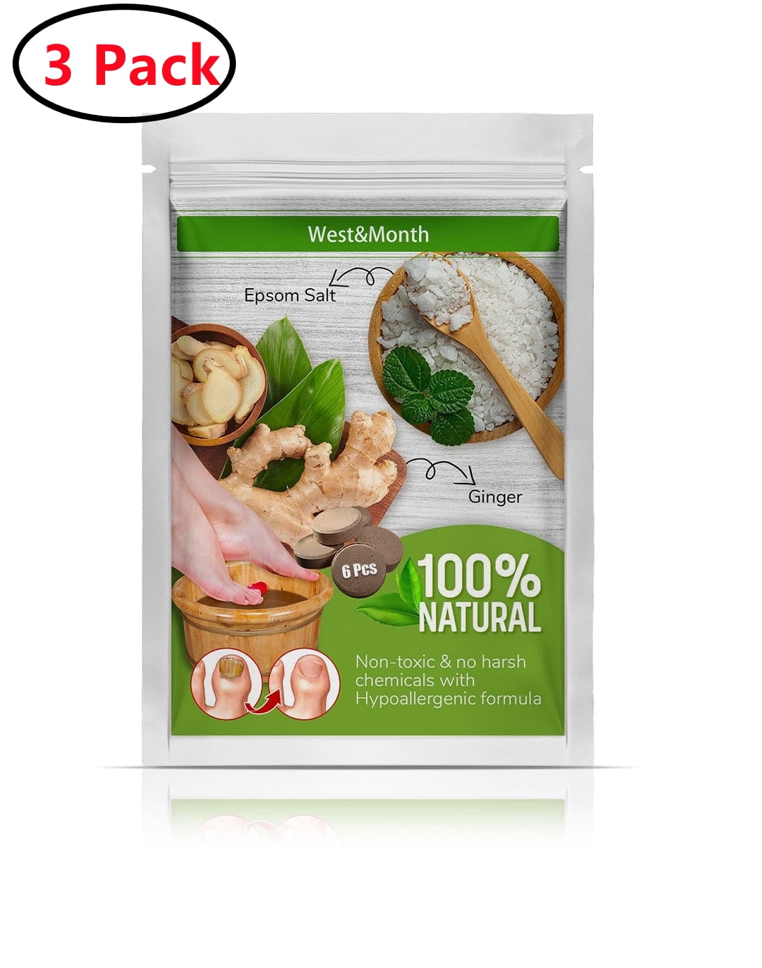 3 Pack Hydrogen Foot Soak, Foot Bath Herb, Chinese Herb Included(Ginger ...