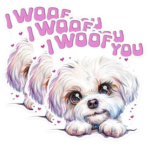 (3 Pack) I Woof You Decals - Maltese Dog Stickers - Cute Pet Decal - 3 ...