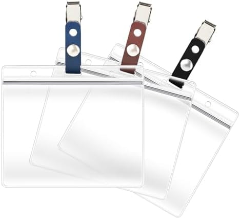 3 Pack ID Card Badge Holders with Detachable Leather Metal Badge Clips ...