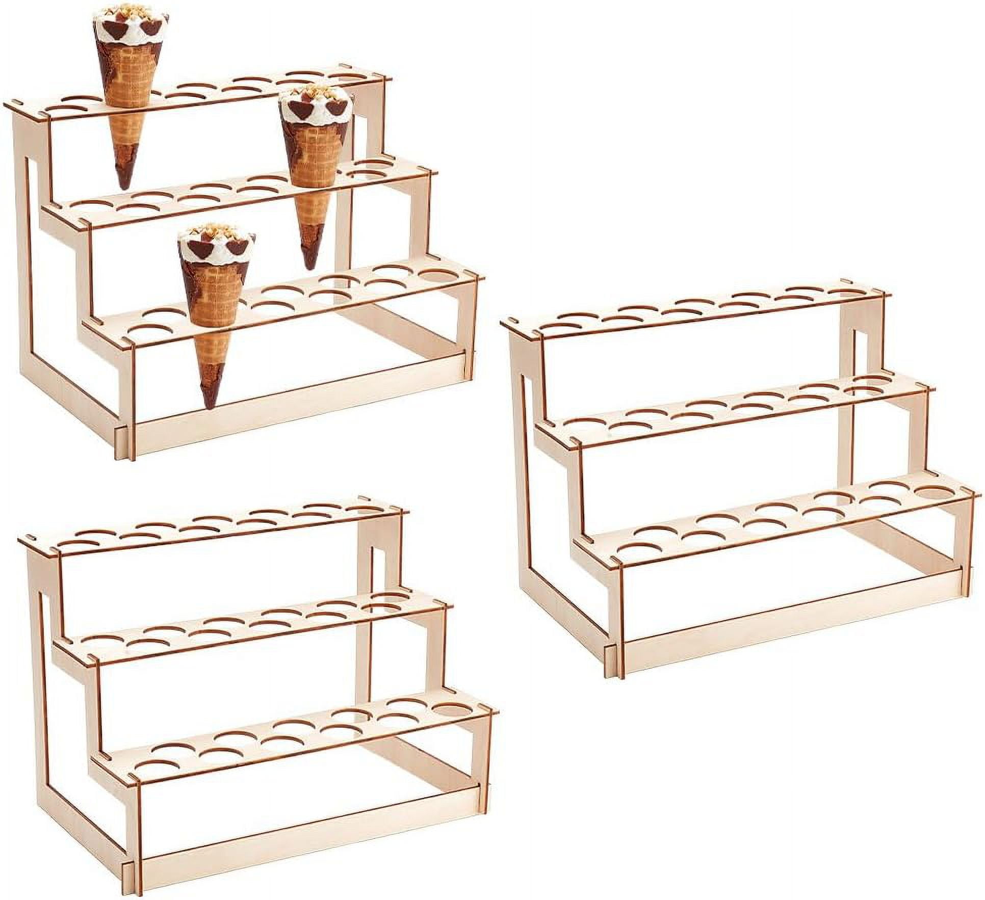 3 Pack Ice Cream Cone Holder Stand with 33 Holes 3 Levels Wooden Cone ...