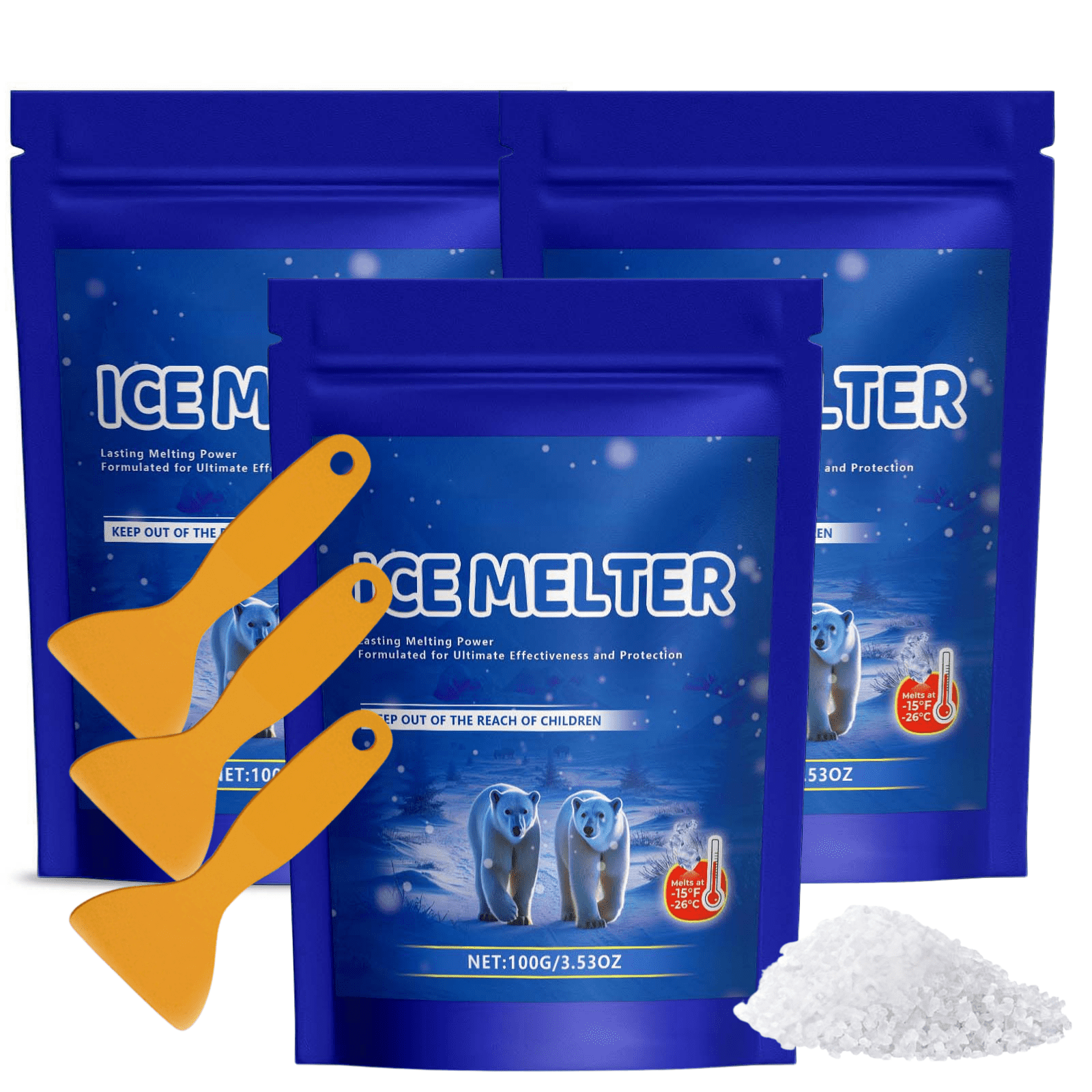 3 Pack Ice Melt Pellets, Calcium Blend Deicer Snow Melter for Driveway ...