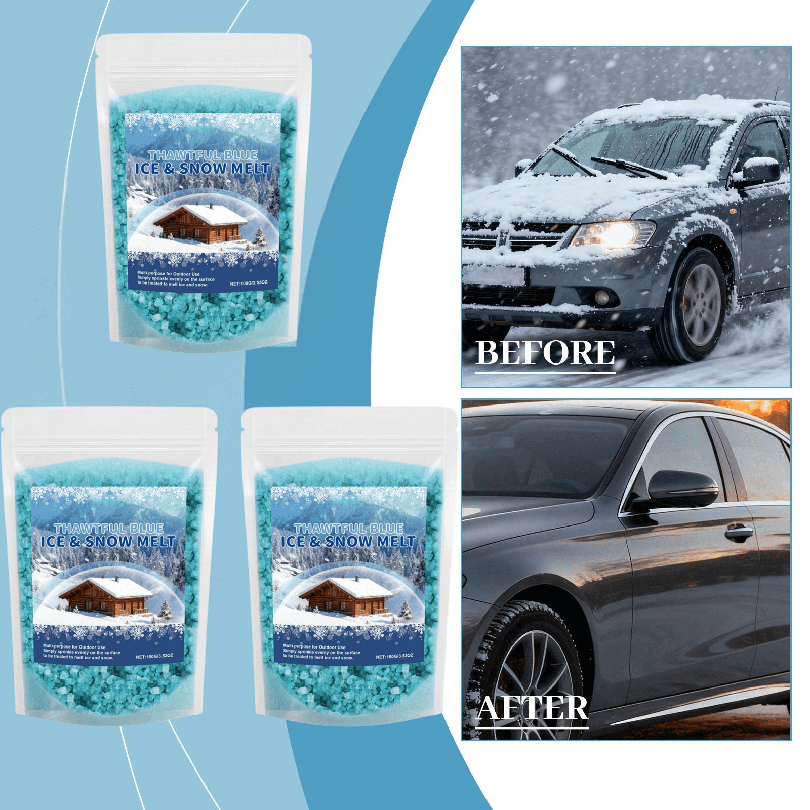 3 Pack Ice & Snow Melt - Fast Acting Granular Rock Salt for Driveways ...