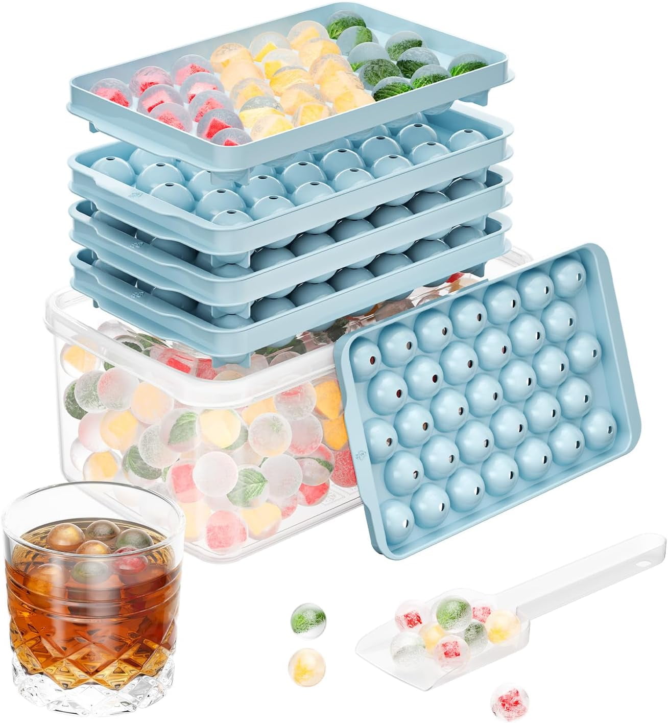 3 Pack Ice Trays for Freezer, 99 PCS Ice Cube Tray with Lid and Bin ...
