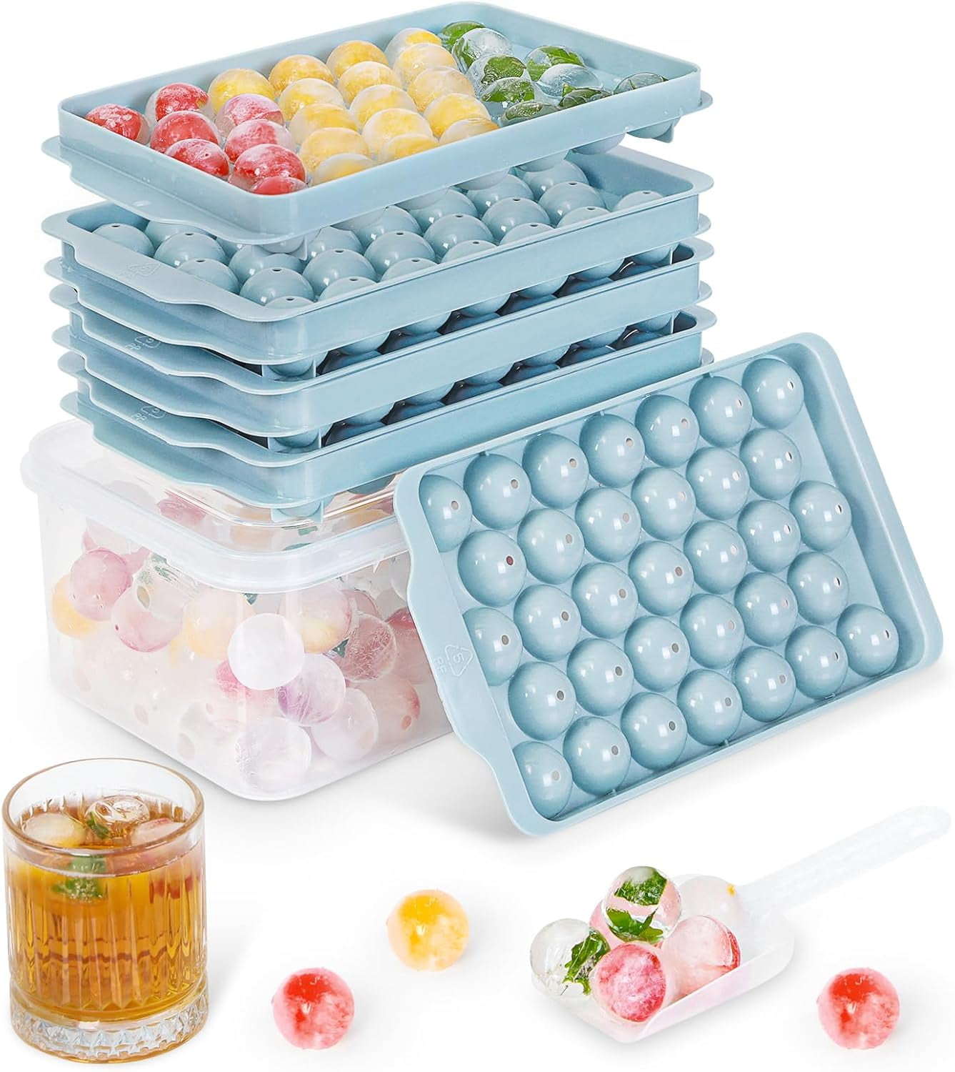 3 Pack Ice Trays for Freezer, 99 PCS Ice Cube Tray with Lid and Bin ...