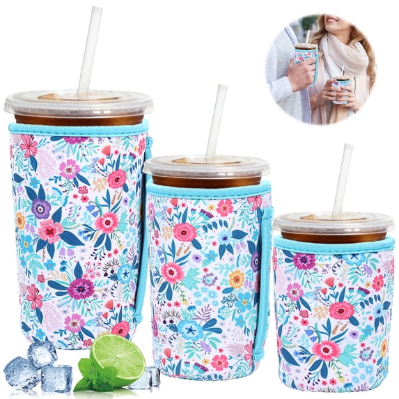 3 Pack Iced Coffee Sleeve Insulated Neoprene Cup Sleeve with Handle for ...