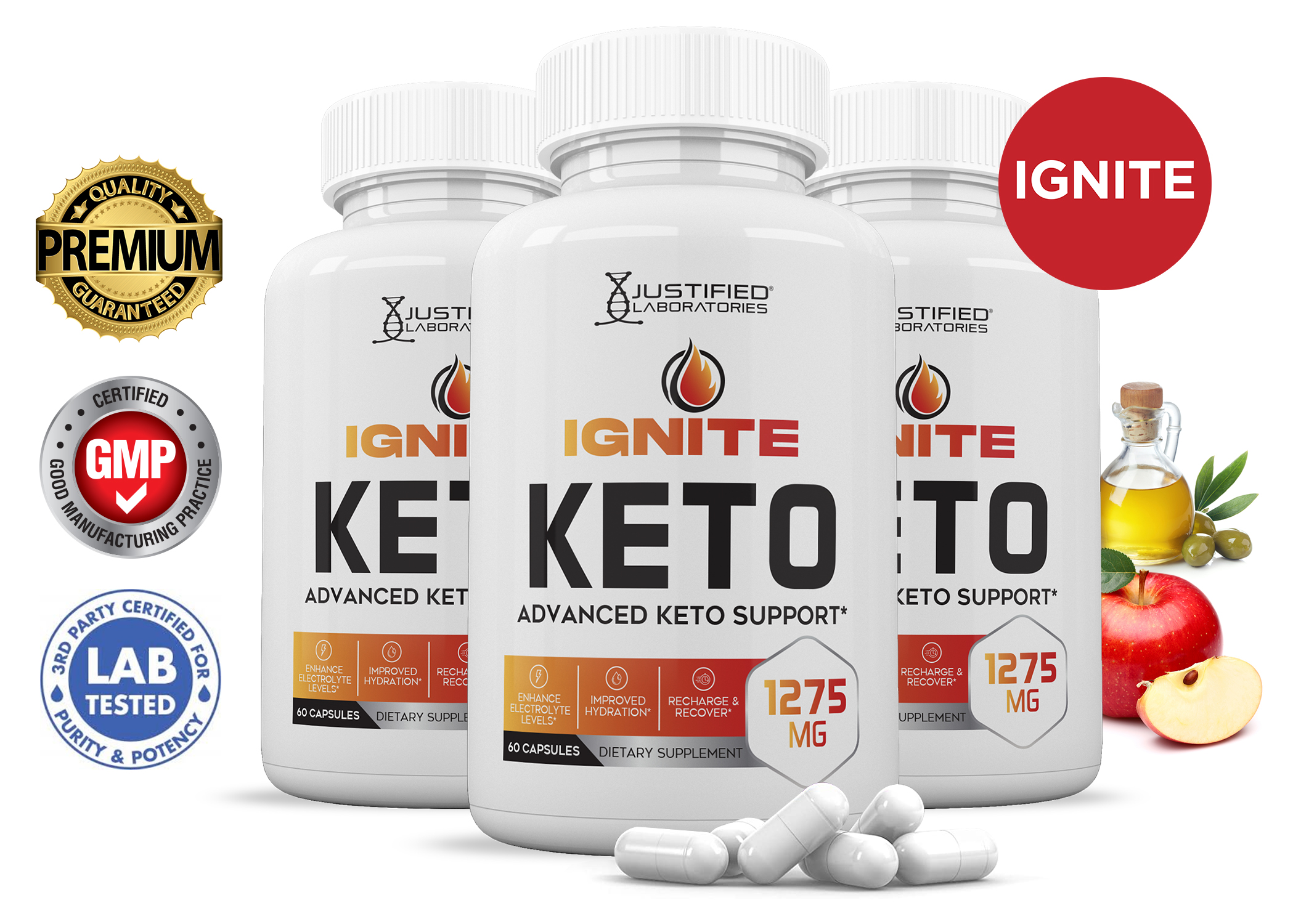 (3 Pack) Ignite Keto ACV Pills 1275mg Alternative to Gummies Dietary ...