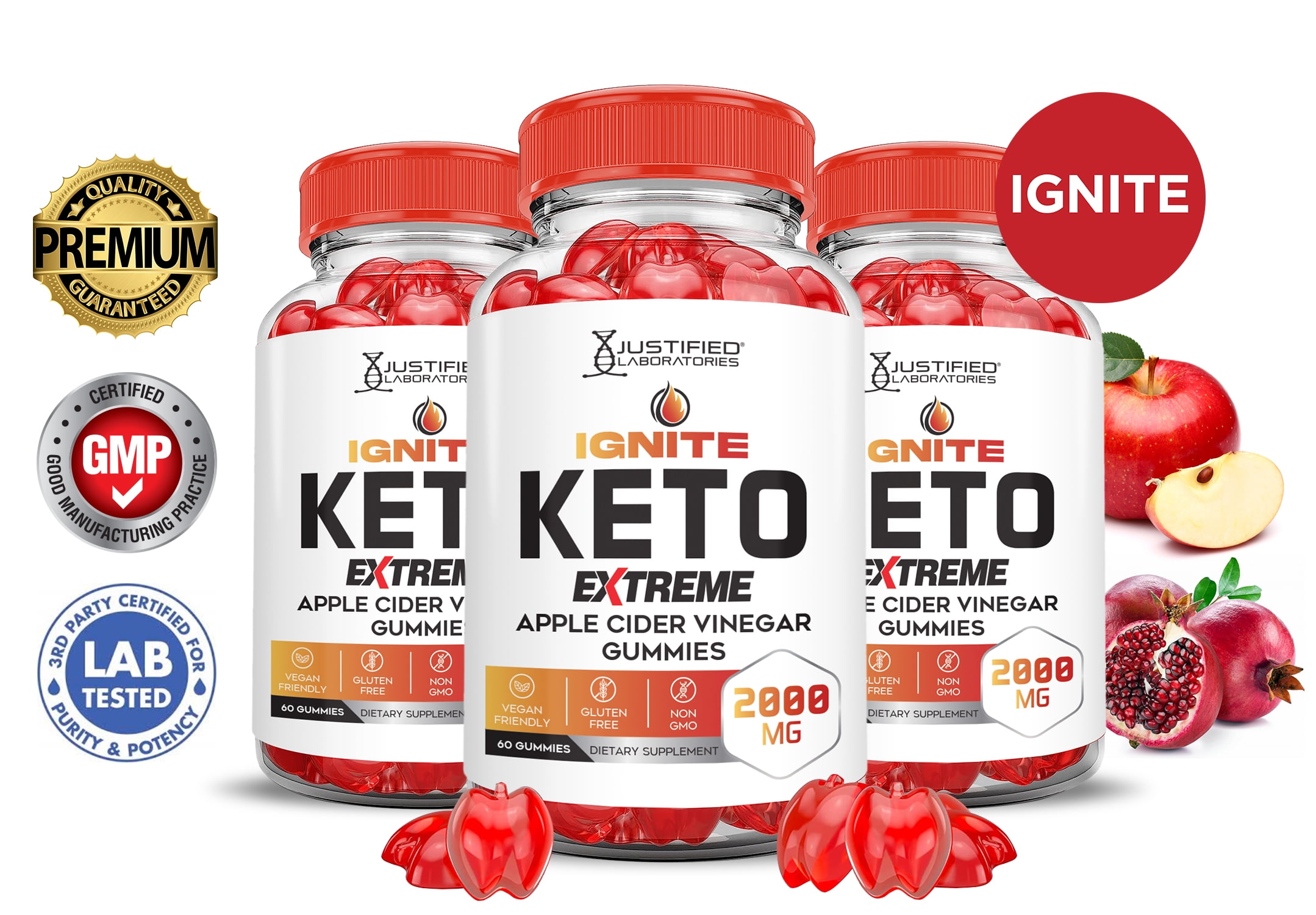 (3 Pack) Ignite Keto Extreme ACV Gummies 2000mg Dietary Supplement 180 ...