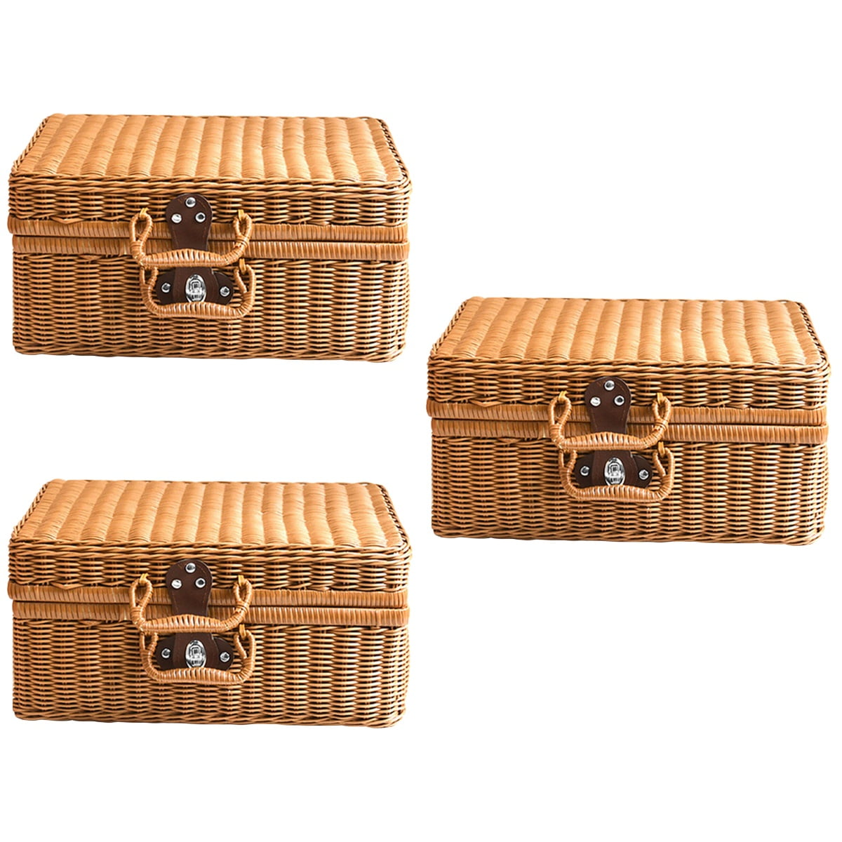 3 Pack Imitation Rattan Suitcase Vintage Storage Retro Plastic Bins ...