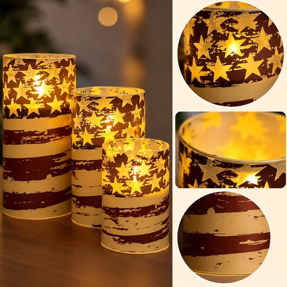 3 Pack Independence Day Vintage U.S.A Flag LED Candles with Remote ...