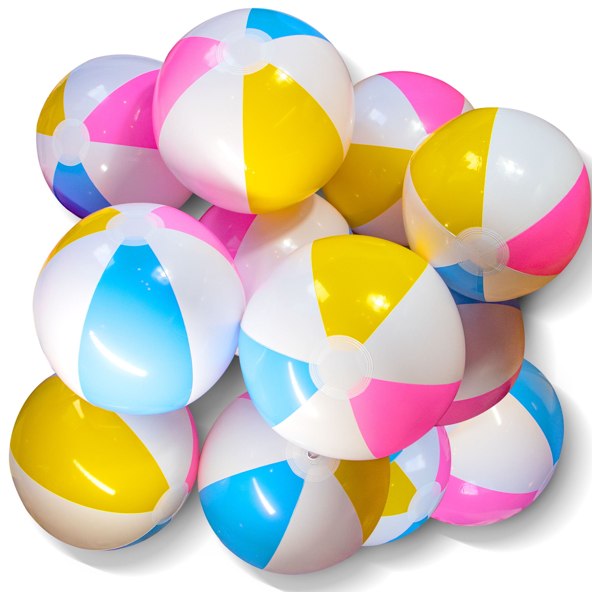 3 Pack Inflatable Beach Balls - Pink, Yellow, Blue Colors - Summer ...