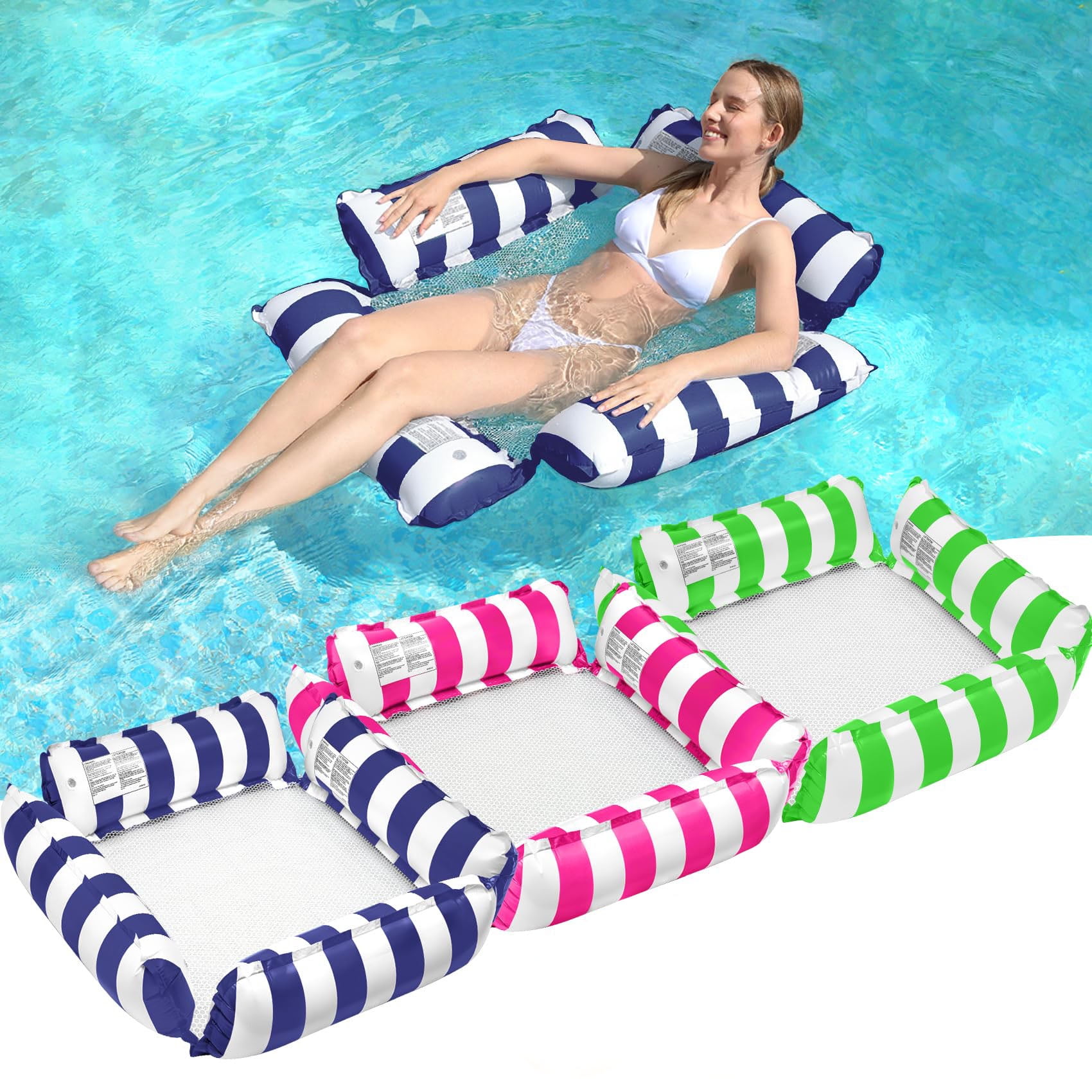 3 Pack Inflatable Pool Floats Adult, 4-in-1 Multi-Purpose Pool Float ...