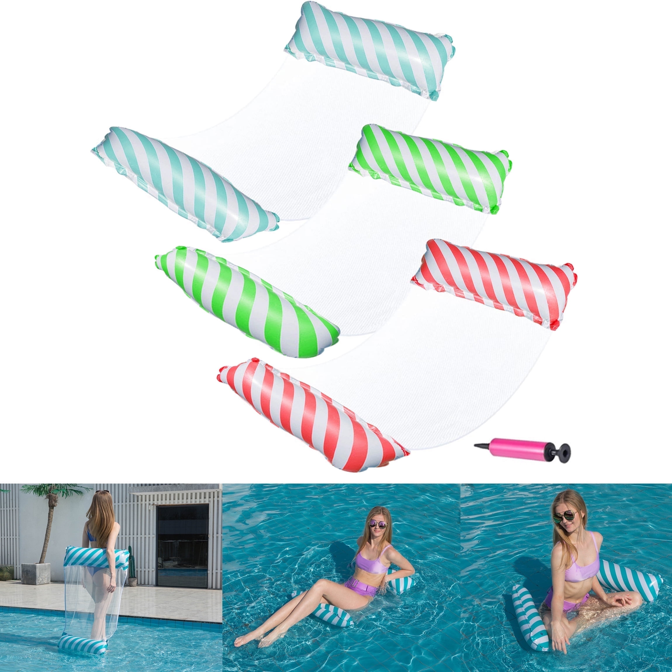 3 Pack Inflatable Pool Loungers, 4-in-1 Multifunctional Adults Size ...