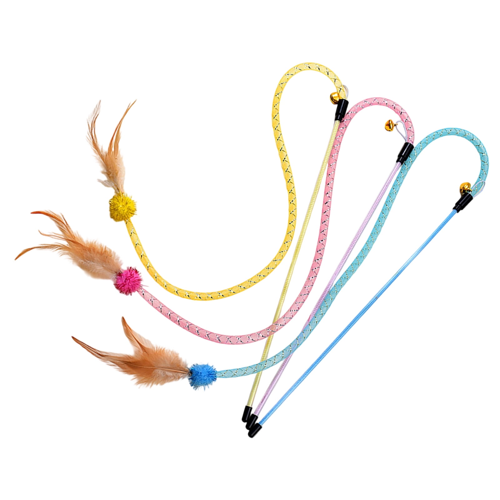 3 Pack Interactive Cats Toy Wand Elastic Net Tube with Feathered Tip ...