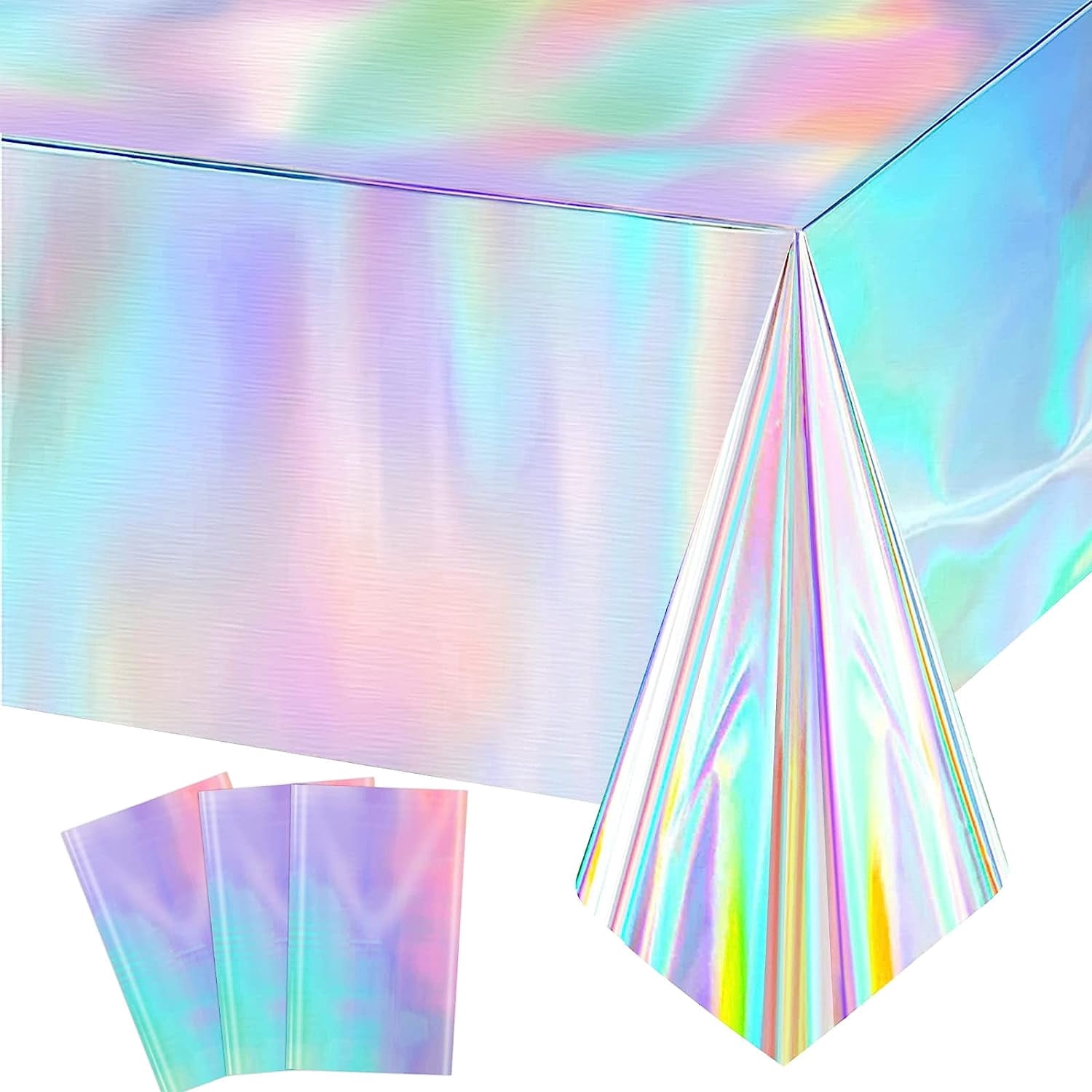 3 Pack Iridescent Foil Tablecloths, 54 x 108 Inch Holographic Shiny ...