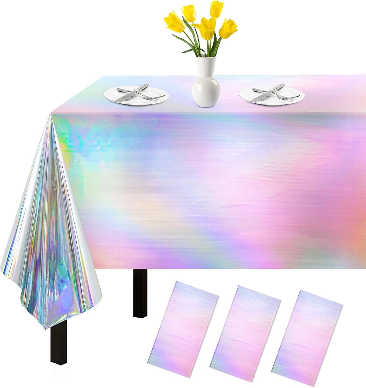 3 Pack Iridescent Tablecloth,54" x 108" Birthday Party Tablecloths ...