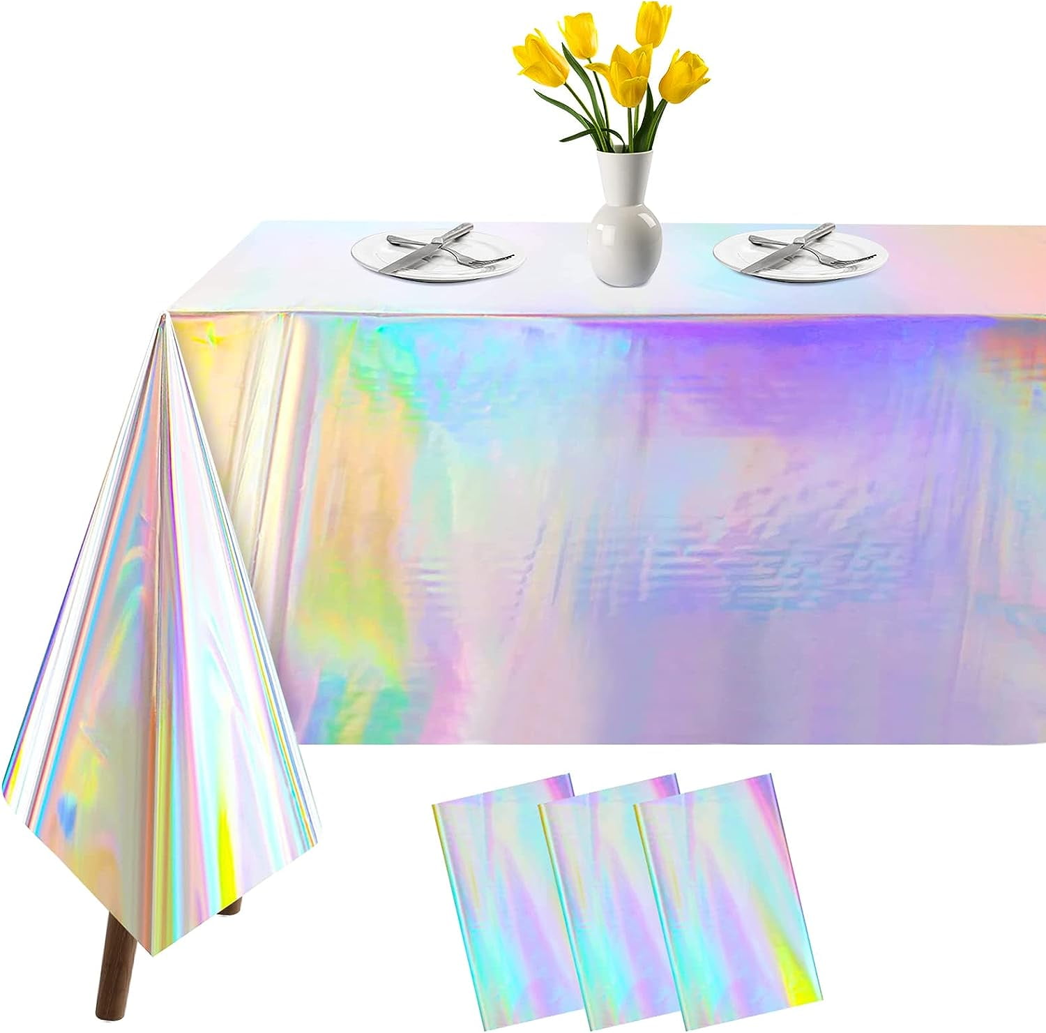 3 Pack Iridescent Tablecloths, Boriyuan Plastic Disposable Waterproof ...