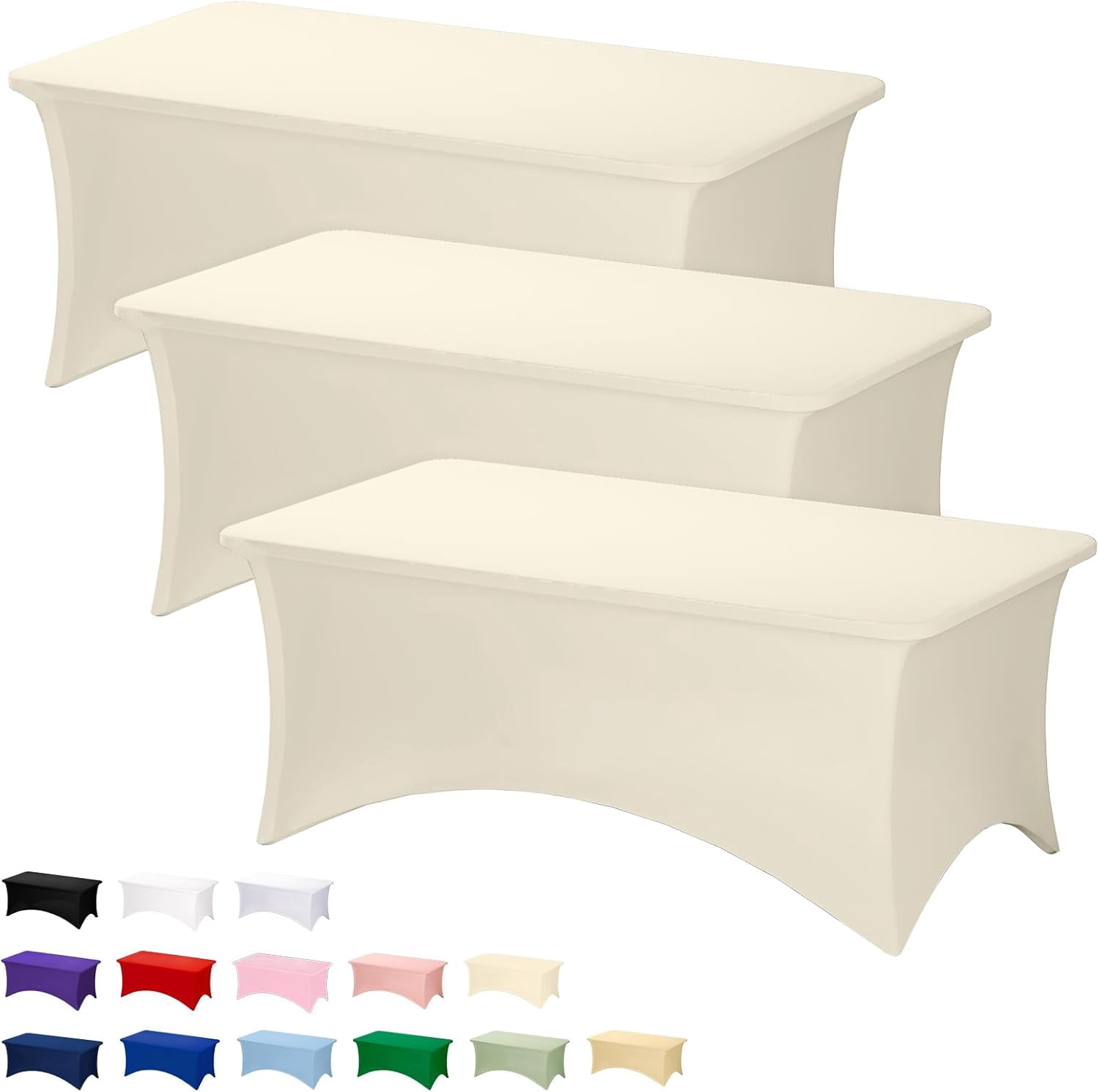 3 Pack Ivory Rectangular 6Ft Stretch Spandex Fitted Table Covers for ...