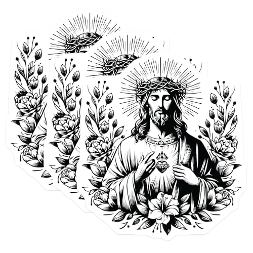 (3 Pack) Jesus Christ Decals - Floral Christian Decal - Sacred Heart ...