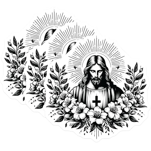 (3 Pack) Jesus Christ Decals - Floral Religious Stickers - Laptop Decal ...