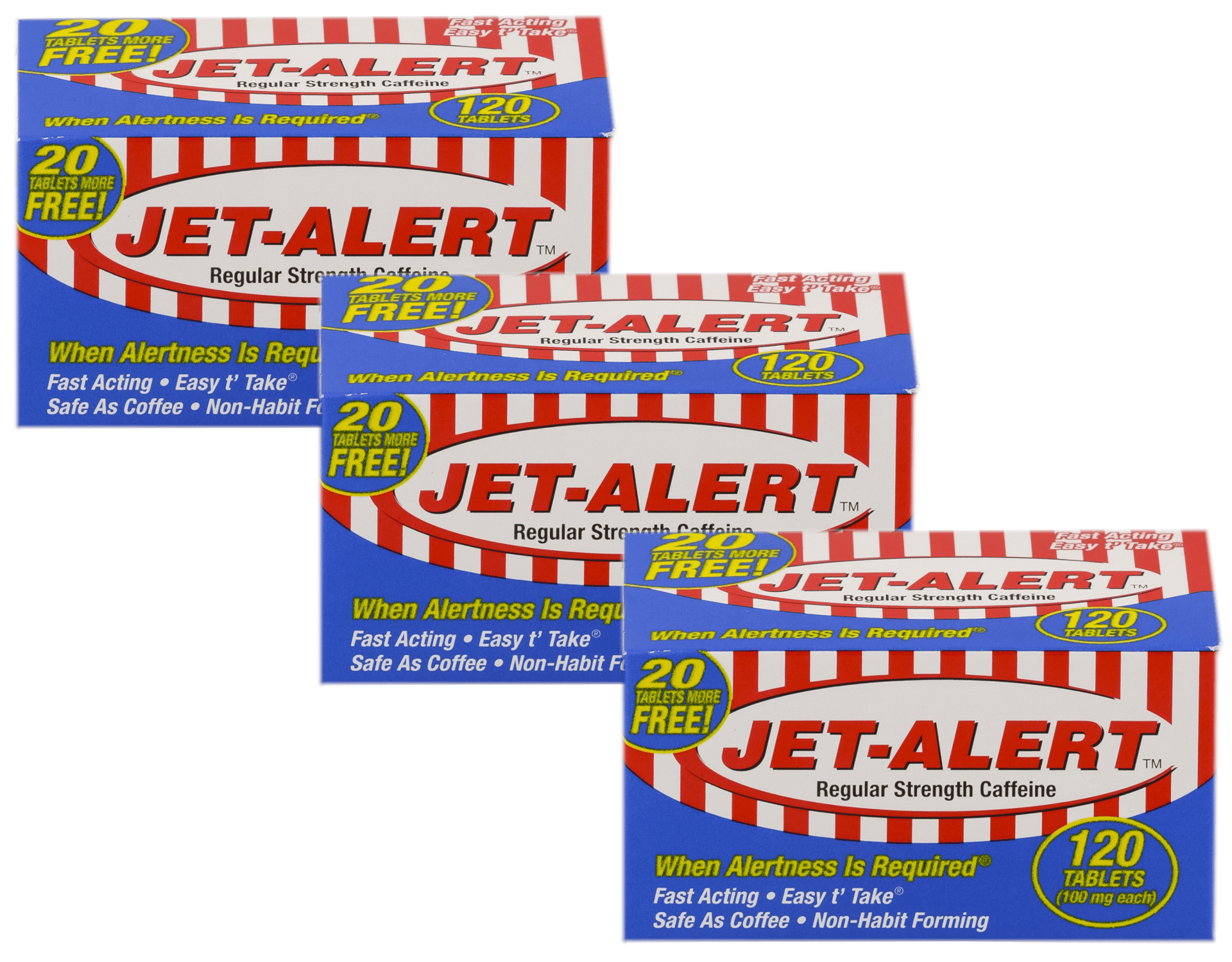 JET ALERT Caffeine Tablets, Regular Strength, 3 Pack, 120 Count Each ...