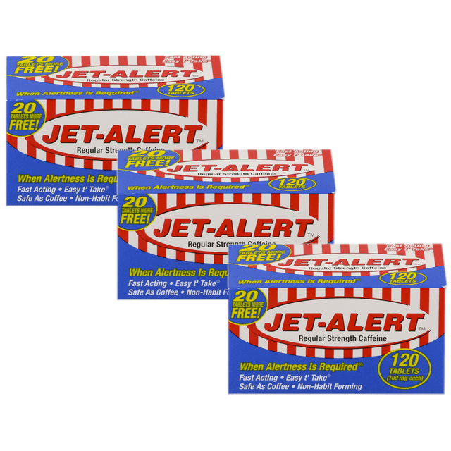 Jet Alert 3 Pack Regular Strength Caffeine Tablets 100mg, 120 Count ...