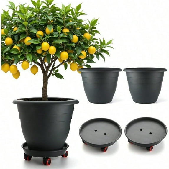 3-Pack Jumbo 15.7 Inch Planters with Rolling Saucers Drainage Large ...