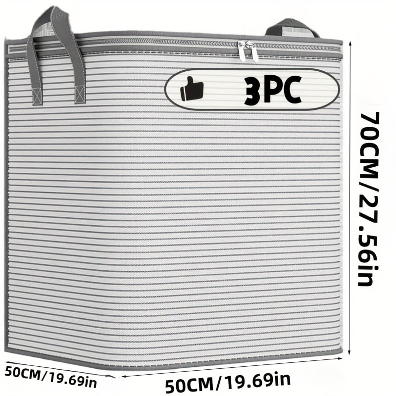 3-Pack Jumbo Storage Bags (55/47 Gallon) - Thick Foldable Organizers w ...