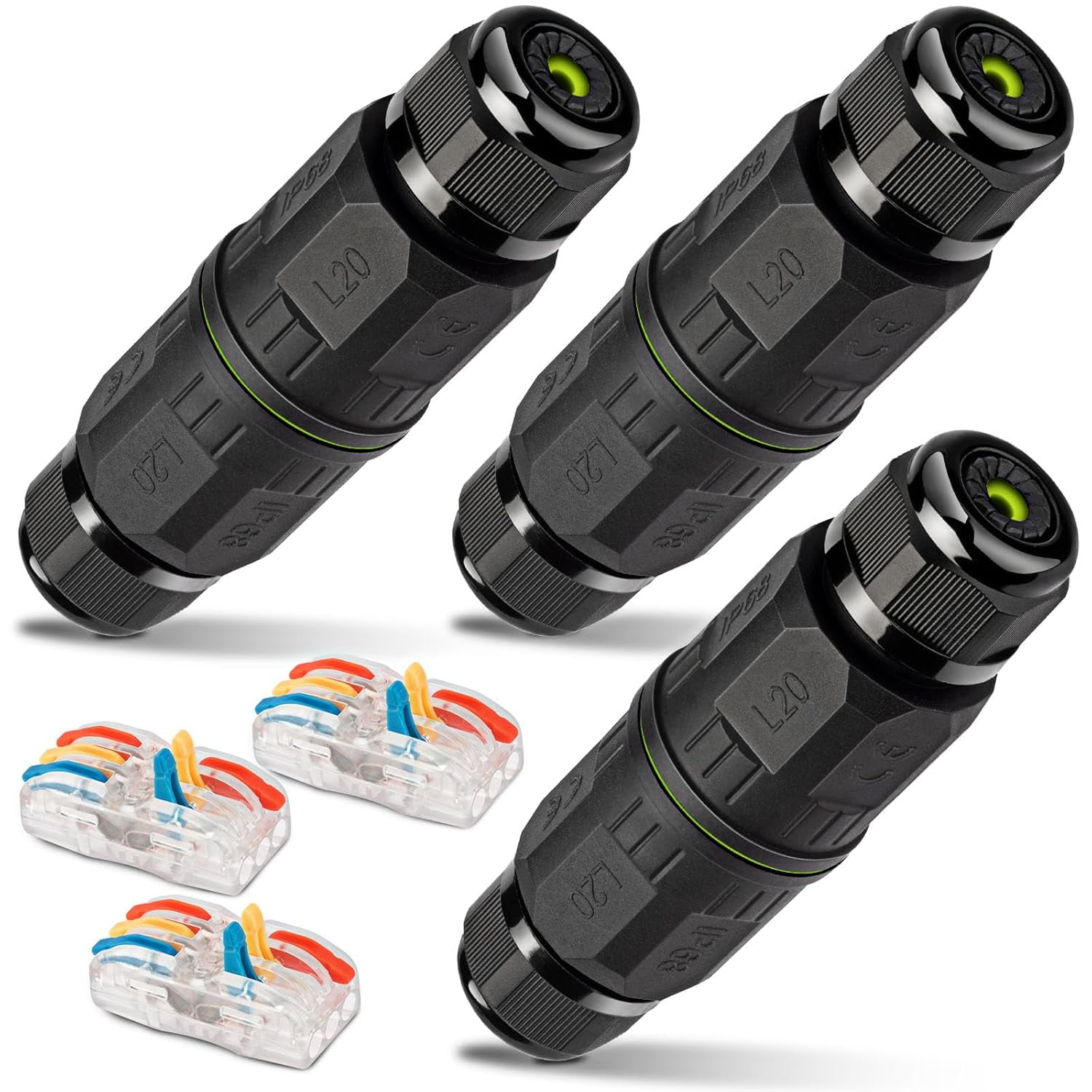 3-Pack Junction Box with 3 Pin Electrical Cable Connectors, IP68 ...