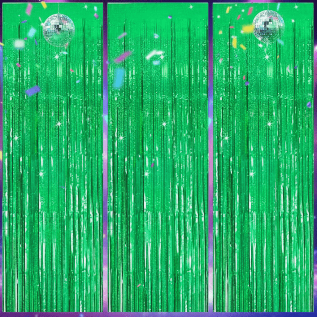 3 Pack Jungle Party Decorations, Green Foil Fringe Backdrop Curtains ...