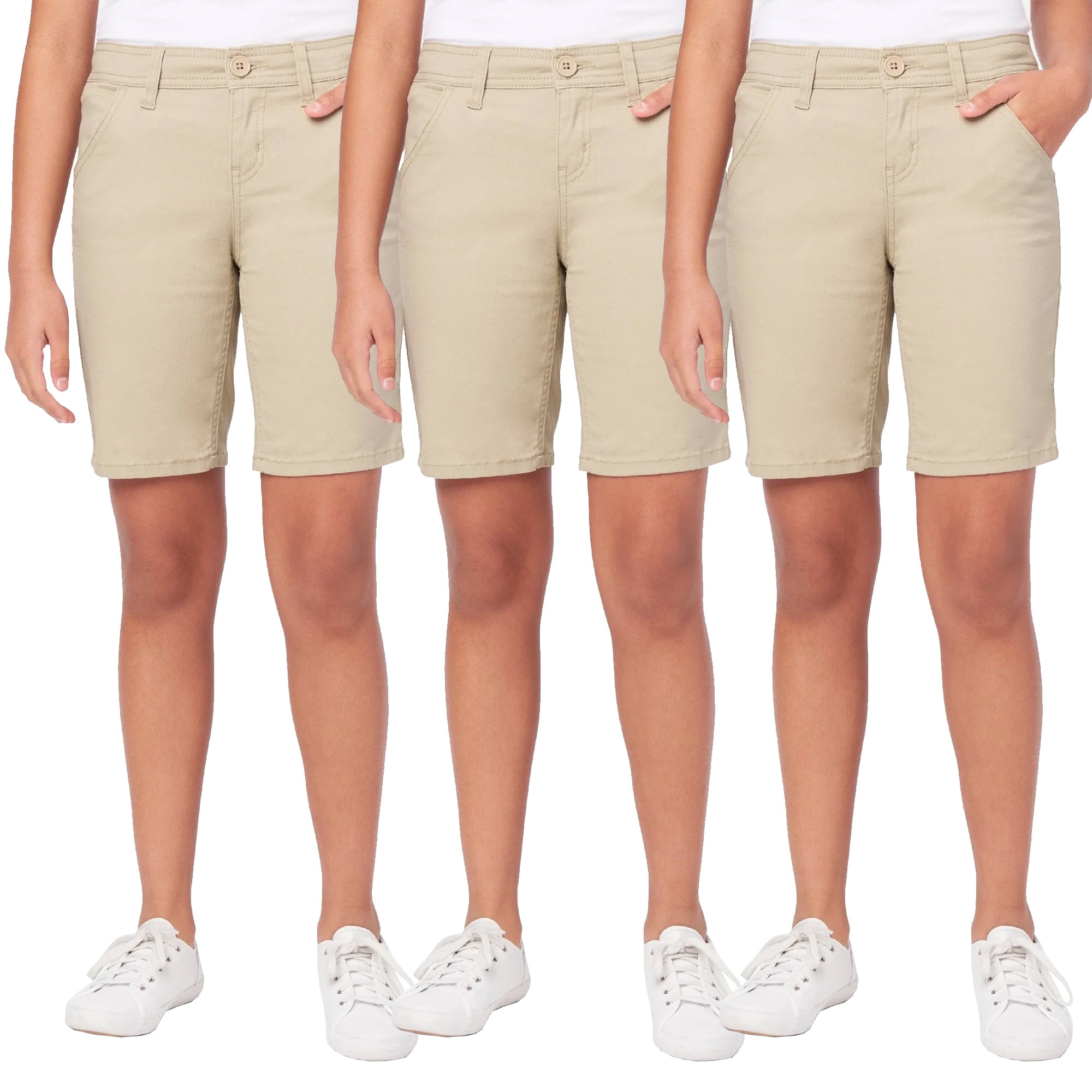 3-Pack Juniors Super Stretch Skinny-Fit School Uniform Bermuda Shorts ...