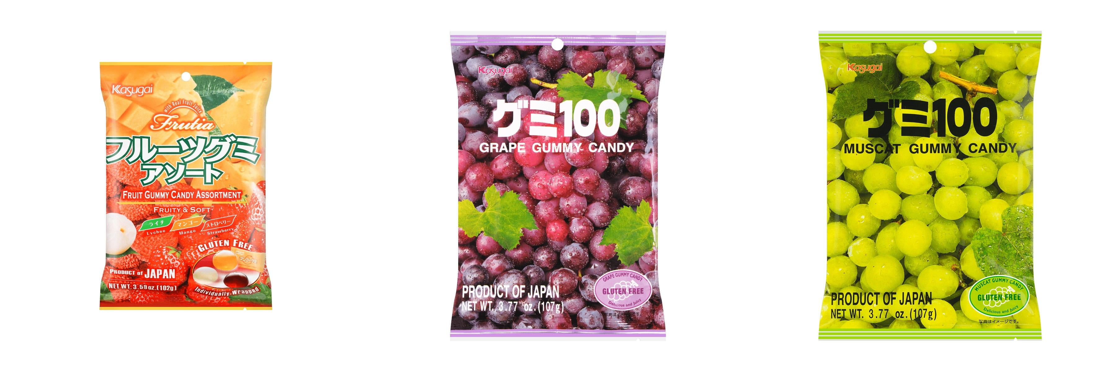 3 Pack Kasugai Gummy Candies, Made in Japan, Gluten Free, Mix 3 Flavor (Assortment,Grape Frutia ...