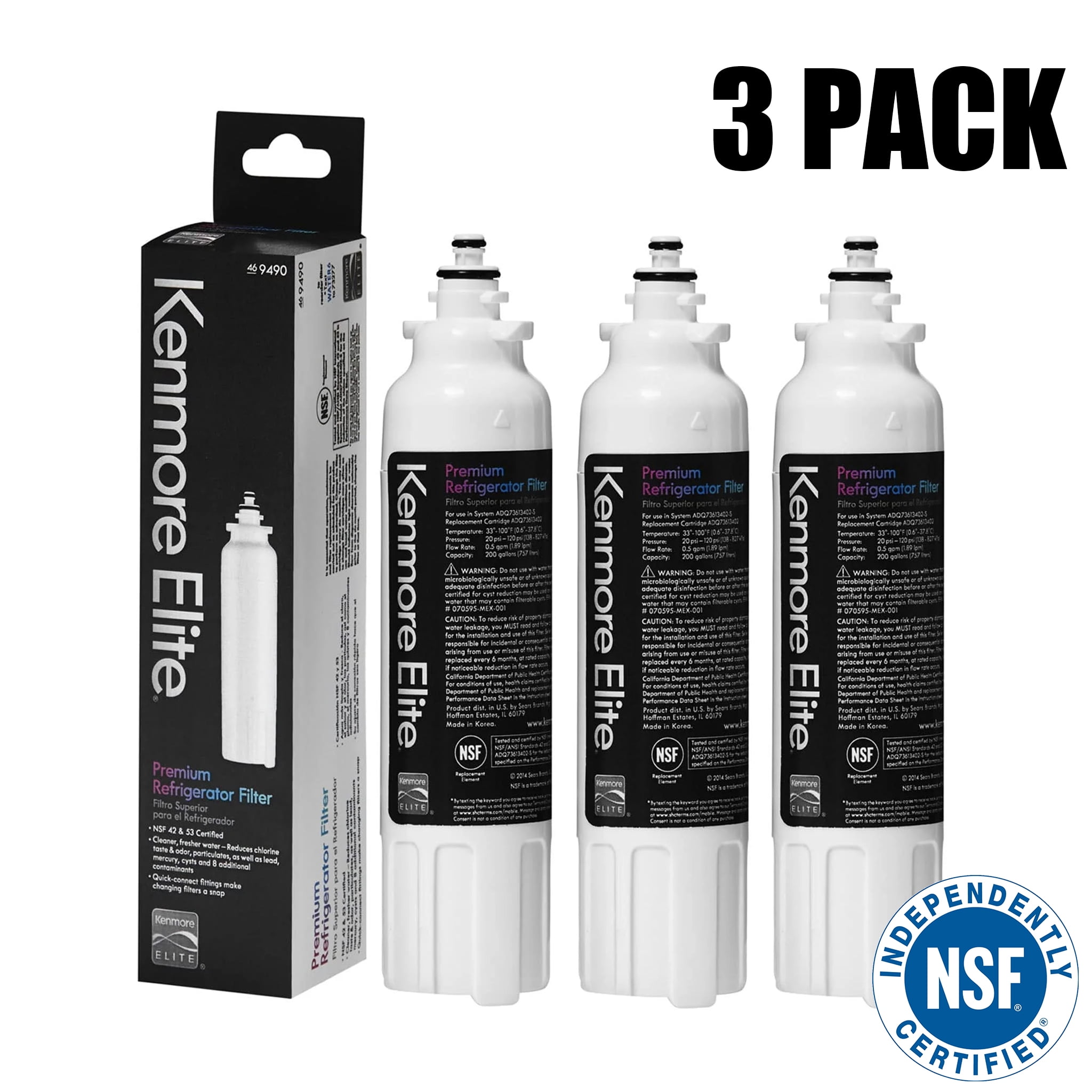 3 Pack Kenmore 9490 Refrigerator Water Filter, Compatible with LT800P ...