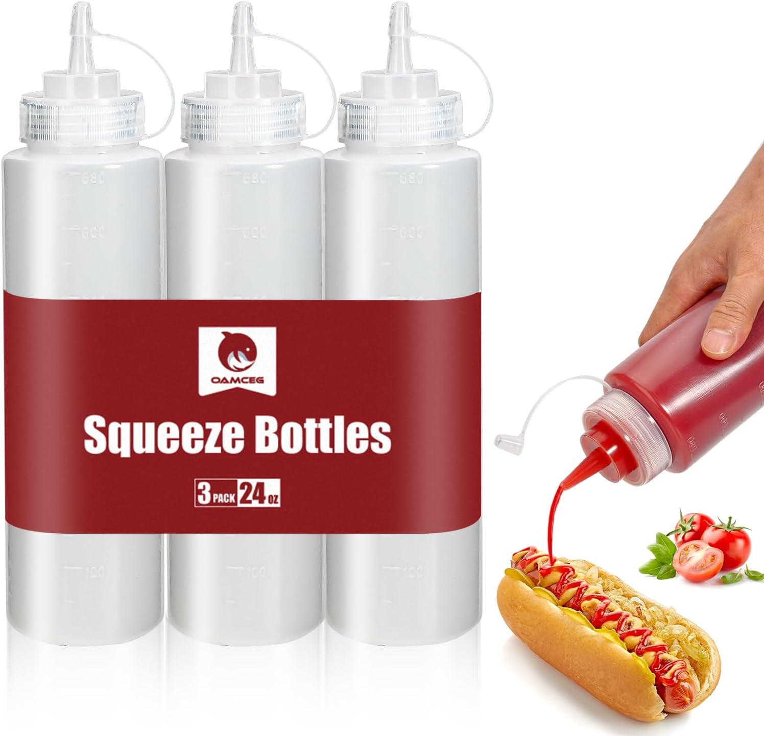 3 Pack Ketchup Squeeze Bottles - 24 OZ Plastic Condiment Squeeze Squirt ...