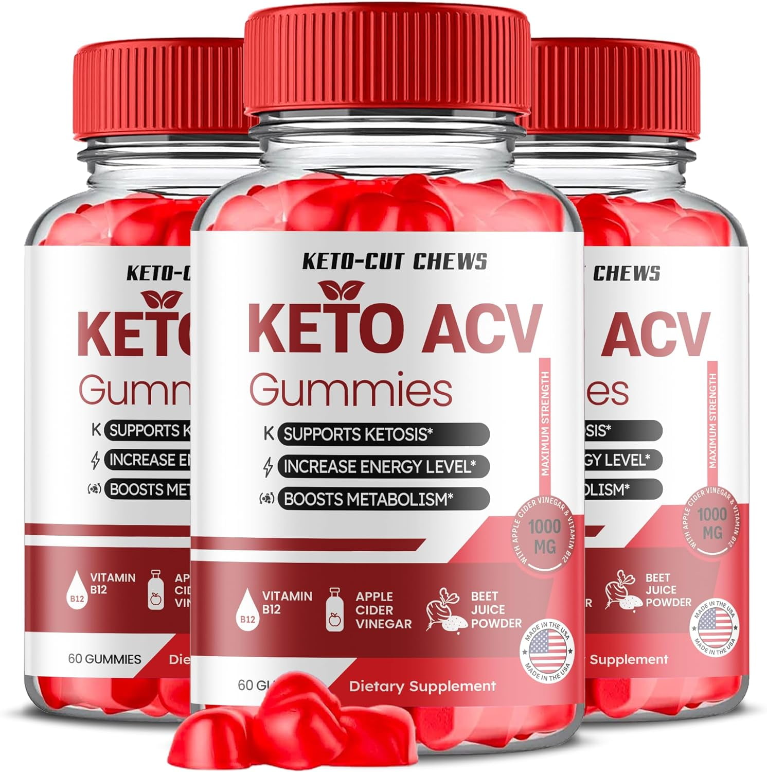 (3 Pack) Keto Cut Chews ACV Gummies - Weight Loss, Energy Booster ...