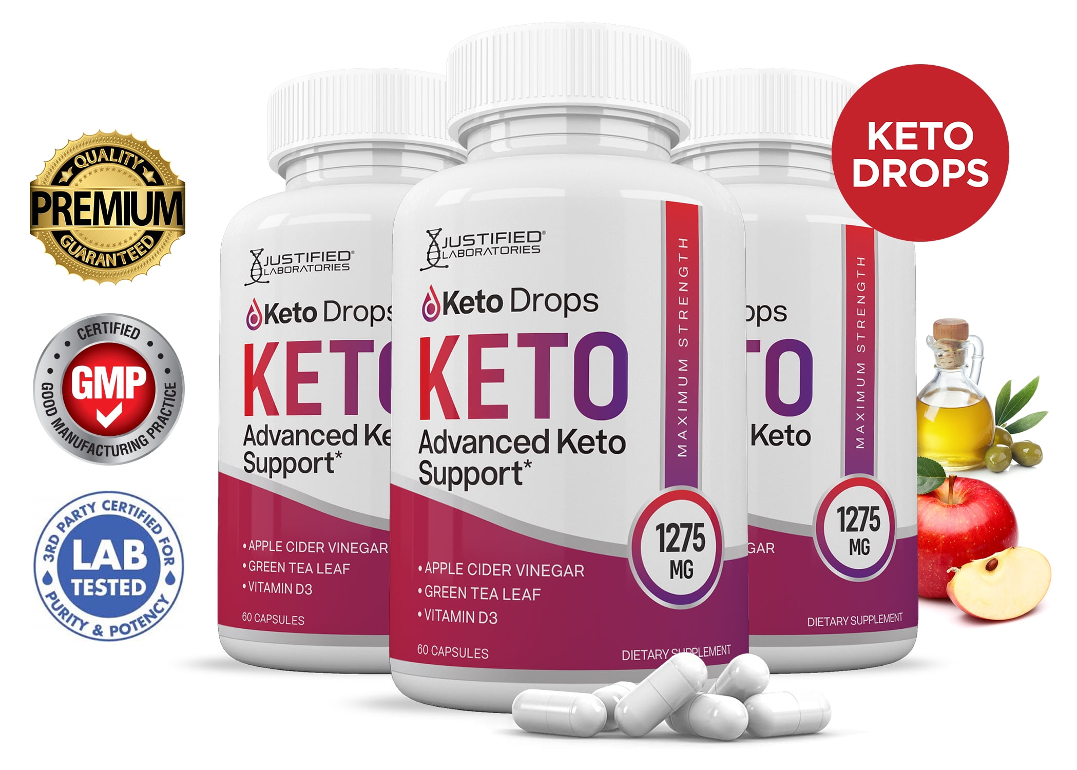 (3 Pack) Keto Drops Keto ACV Pills 1275mg Alternative to Gummies ...