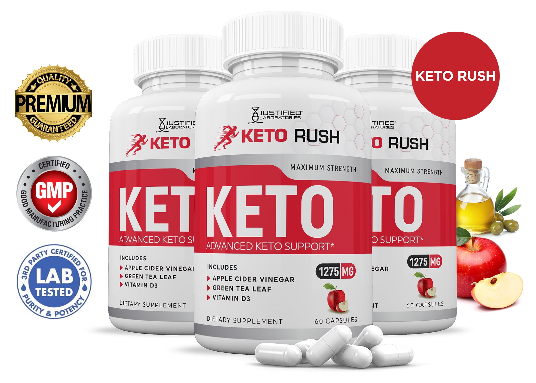 (3 Pack) Keto Rush ACV Pills 1275mg Alternative to Gummies Dietary ...