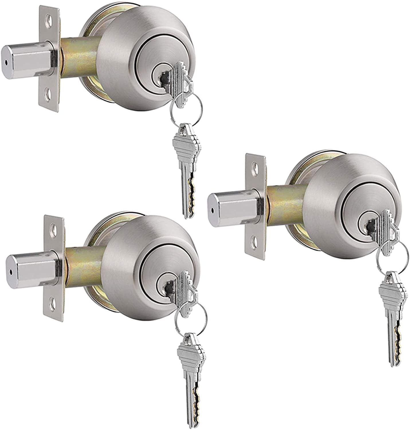 3 Pack Keyed-Alike Brushed Nickel Double Cylinder Deadbolts Door Locks ...