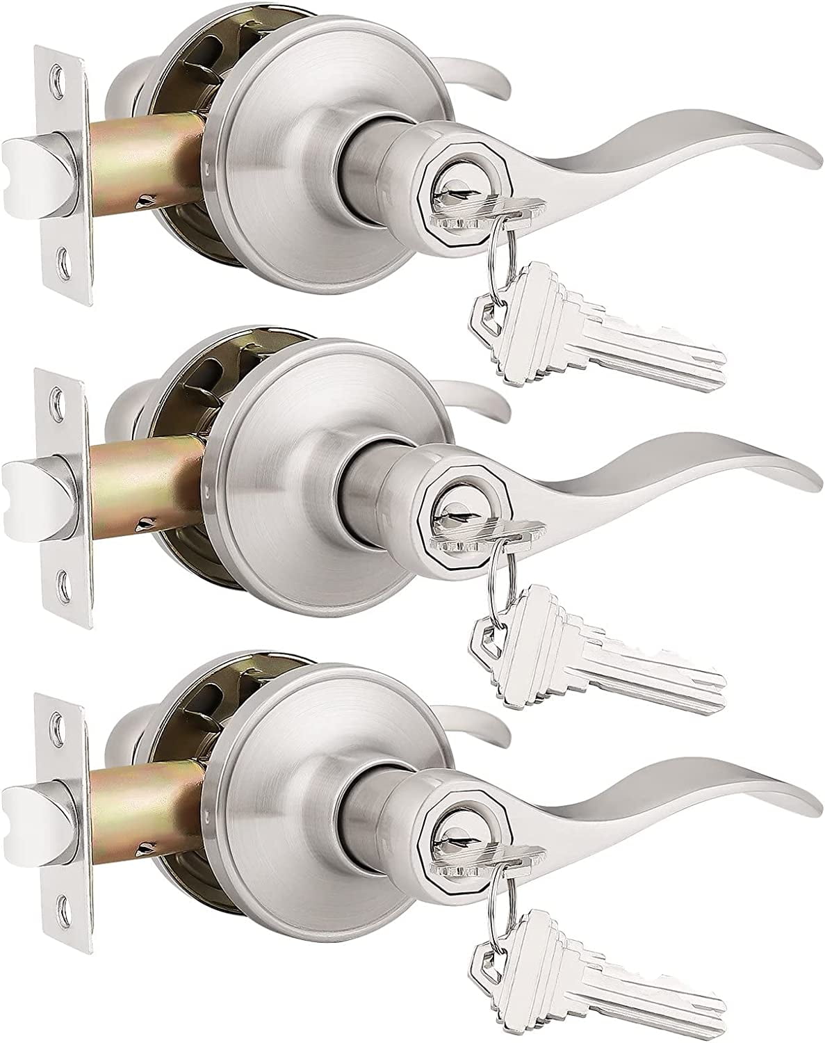 (3 Pack Keyed Alike Entry Door Lever [Lock with 3 Combo Keys],Locking ...