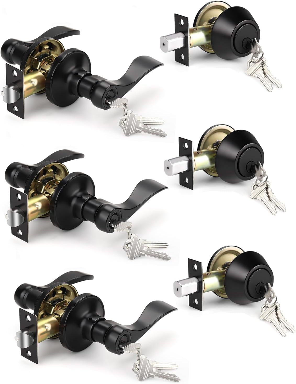3 Pack Keyed Alike Front Door Handle with Single Cylinder Deadbolt ...