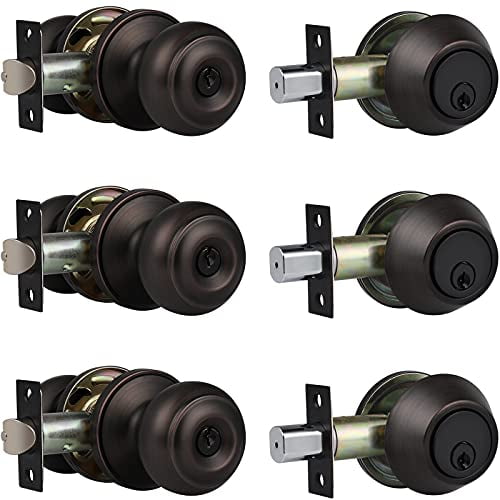 3 Pack Keyed Entry Door Knob Lockset and Single Cylinder Deadbolt ...