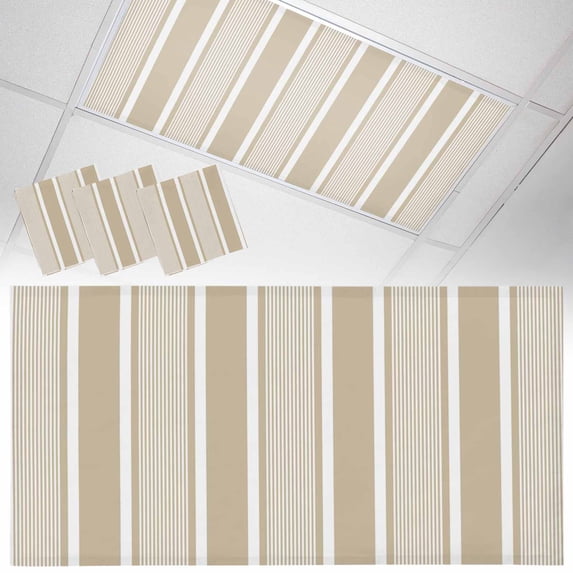 3 Pack Khaki White Stripes Fluorescent Light Covers for Ceiling Lights ...