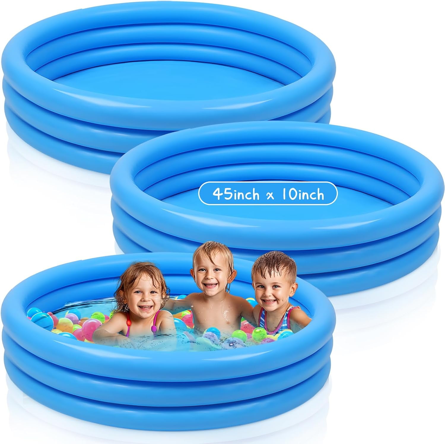 3 Pack Kiddie Pool for Toddler Kids 45 x 10 Inch Inflatable Portable ...