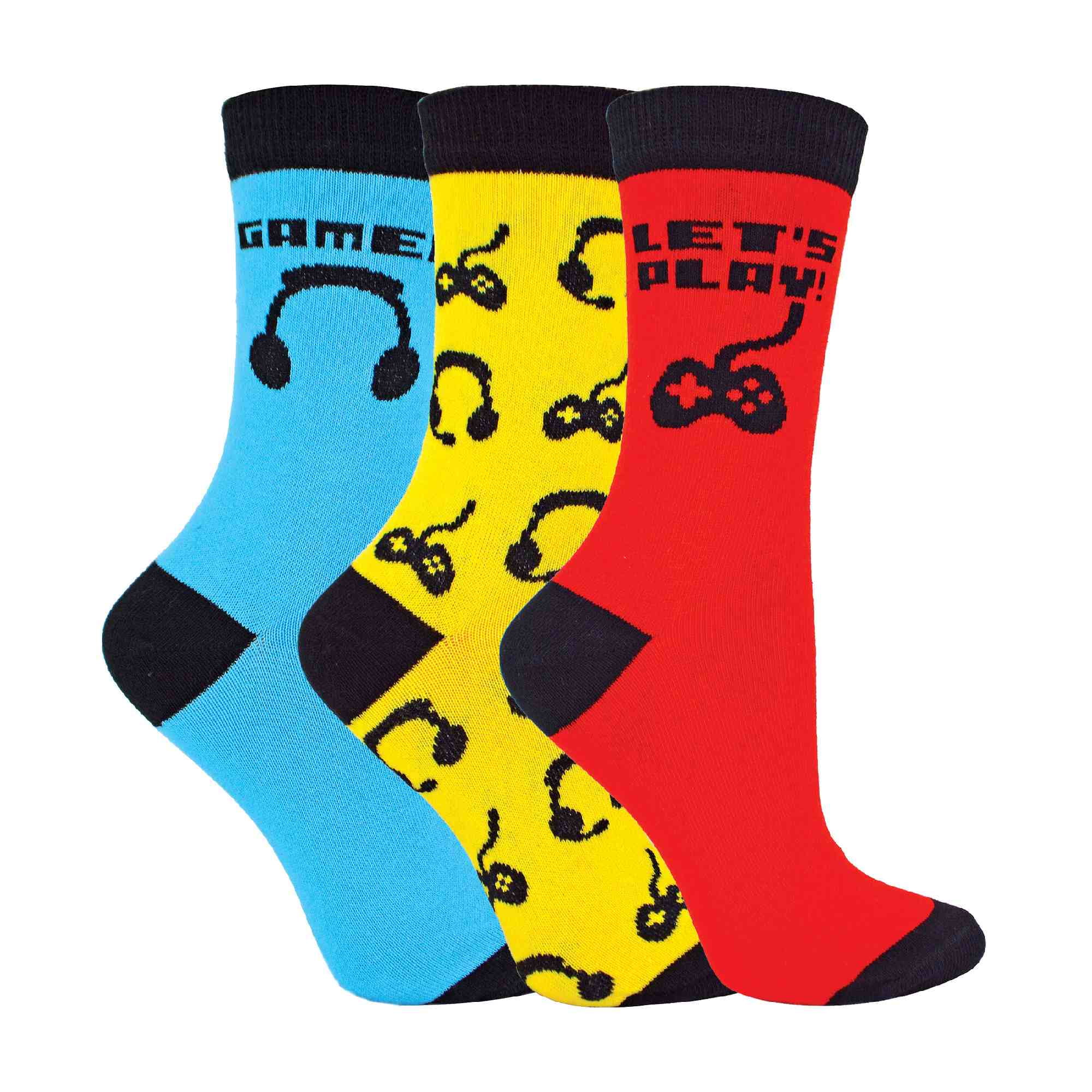 Sock Snob Kids Gaming Socks, 3 Pack, Cotton Rich, Controller and ...