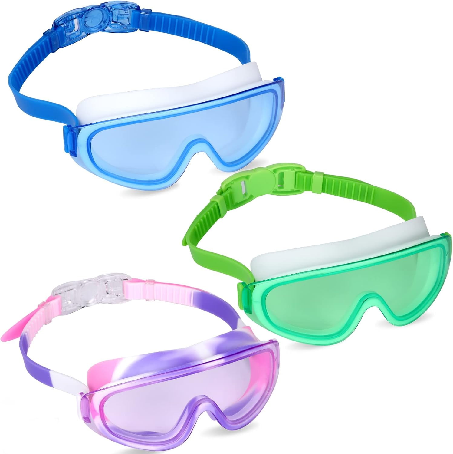 3 Pack Kids Swim Goggles, Swimming Glasses with One-Piece Wide Vision ...
